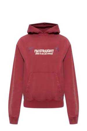 CARNE BOLLENTE Distressed Cotton Hoodie With Graphic Print - Red