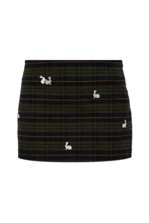 CARNE BOLLENTE Plaid Embroidered Mini Skirt
