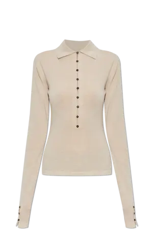 Jacquemus Merino’ Wool Polo With Long Sleeves - Beige
