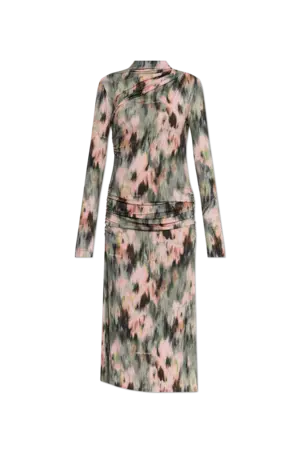Off-White Long Sleeve Printed Midi Dress - Green