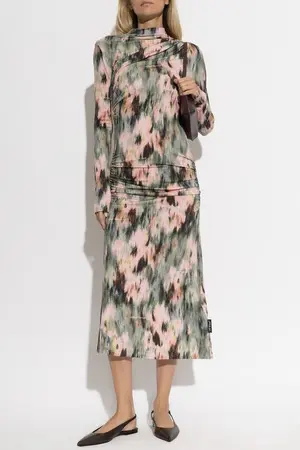 Off-White Long Sleeve Printed Midi Dress