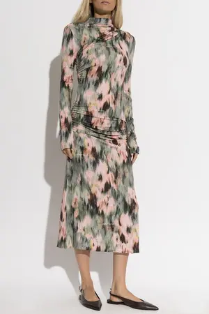 Off-White Long Sleeve Printed Midi Dress