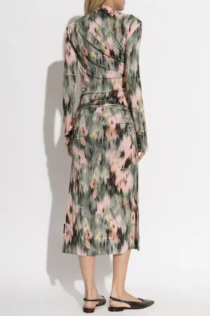Off-White Long Sleeve Printed Midi Dress