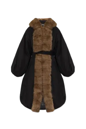 ROTATE BY BIRGER CHRISTENSEN Faux Fur Trimmed Oversized Coat - Black