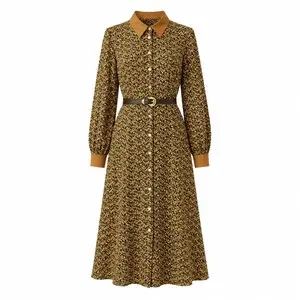 EXQUISE Printed Midi Dress With Belt