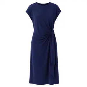EXQUISE Ferguson Crew Neck Knit Midi Dress Navy - Blue