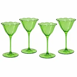 DUGGAN SOCIETY Lily Handblown Wine Glass. Set Of Four - Green