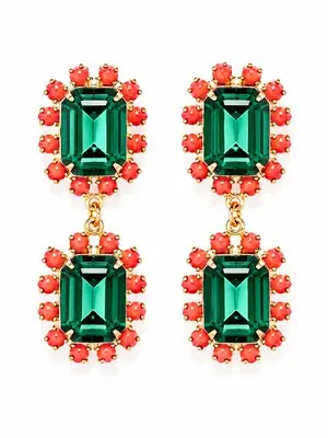 THE PINK REEF Twin Gem Earring In Coral Emerald - Green