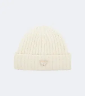 Prada Ribbed-knit Virgin Wool Beanie - Beige