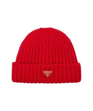 Prada Ribbed-knit Virgin Wool Beanie - Red