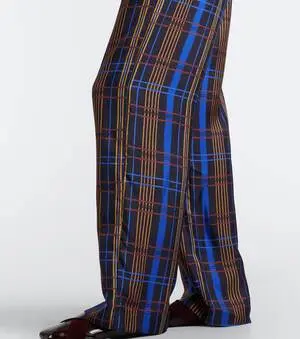 Asceno Aurelia Plaid Silk Twill Wide-leg Pants