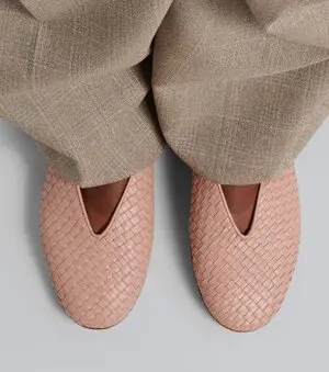 Bottega Veneta Rosa Intrecciato Leather Ballet Flats