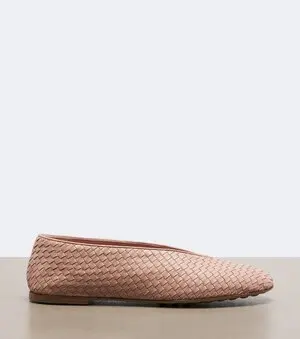 Bottega Veneta Rosa Intrecciato Leather Ballet Flats