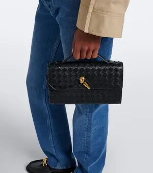 Bottega Veneta Andiamo Small Intrecciato Leather Clutch - Black