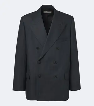 Dries Van Noten Double-breasted Herringbone Wool Blazer - Grey