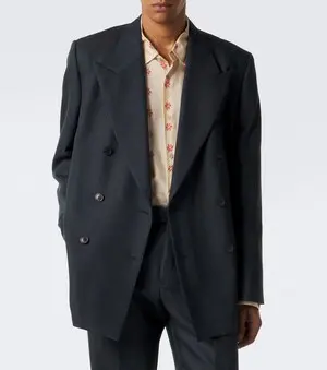 Dries Van Noten Double-breasted Herringbone Wool Blazer