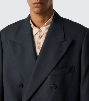Dries Van Noten Double-breasted Herringbone Wool Blazer