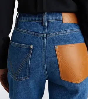 Bottega Veneta Intrecciato Leather-trimmed Slim Jeans