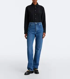 Bottega Veneta Intrecciato Leather-trimmed Slim Jeans