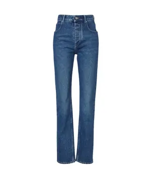 Bottega Veneta Intrecciato Leather-trimmed Slim Jeans - Blue