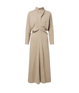 TOTEME Draped Tie-neck Cady Midi Dress - Beige