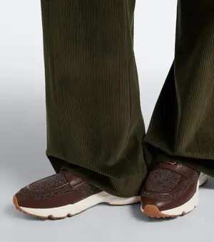 TOD'S Leather-trimmed Knitted Slip-on Shoes