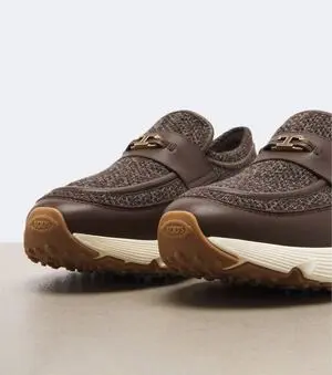 TOD'S Leather-trimmed Knitted Slip-on Shoes
