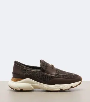 TOD'S Leather-trimmed Knitted Slip-on Shoes