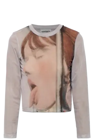 CARNE BOLLENTE Sheer Printed Long Sleeve Top - Grey
