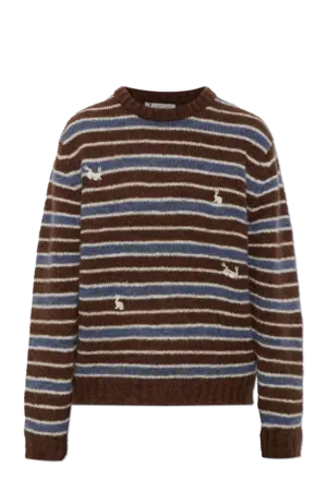 CARNE BOLLENTE Striped Knit Sweater With Embroidered Accents