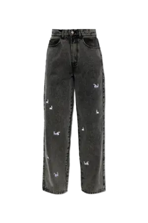 CARNE BOLLENTE Embroidered Straight Leg Jeans - Black