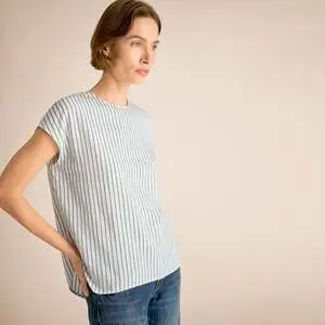 M.M.LAFLEUR Didion Drape Top Shadow Stripe:: Ivory/viridian