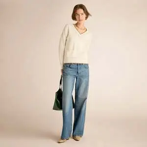M.M.LAFLEUR Louella V-neck Pullover Contrast 365 Cotton Silk Knit:: Ivory/saddle - One-color
