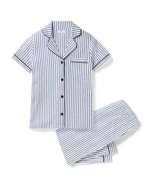 PETITE PLUME Pima Crop Pajama Set In Navy French Ticking - One-color