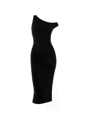 Patrizia Pepe One-shoulder Ruched Bodycon Midi Dress - Black