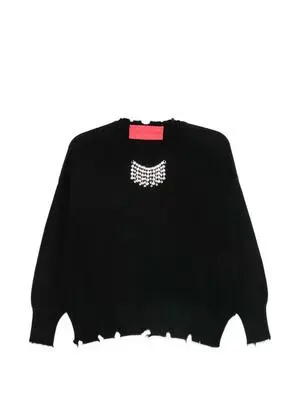VIRGINIA BIZZI Crystal-embellished Distressed-effect Sweater - Black