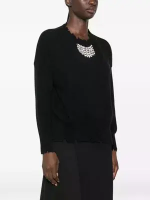 VIRGINIA BIZZI Crystal-embellished Distressed-effect Sweater
