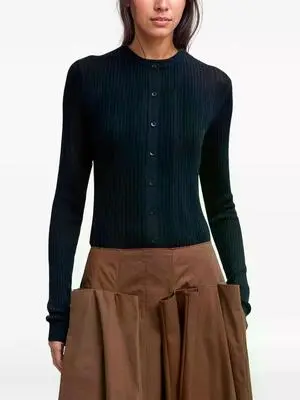 Tibi Ribbed-knit Cardigan - Blue