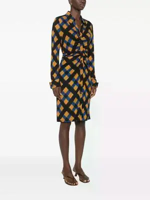 Diane Von Furstenberg Sheska Ruched Check-print Dress - Black