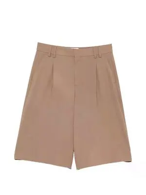 Closed Pleated Knee-length Tailored Shorts - Neutrals