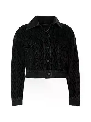 Armani Exchange Monogram-pattern Cropped Denim Jacket - Black