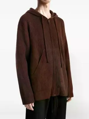 UMA WANG Ribbed-knit Zip-up Hoodie