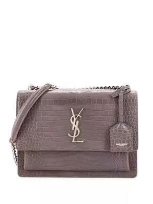 Saint Laurent Sunset Crocodile Embossed Leather Medium Crossbody Bag - Grey