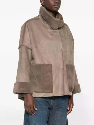 COLLECTION PRIVEE? Shearling-trim Panelled Coat