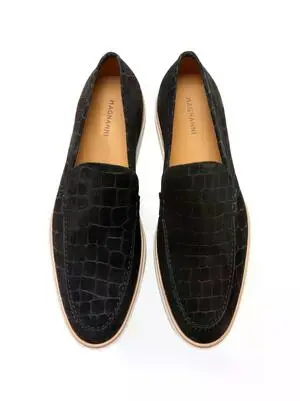 Magnanni Crocodile-effect Suede Loafers - Black