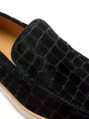 Magnanni Crocodile-effect Suede Loafers - Black