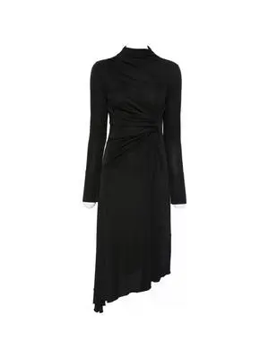 ERMANNO FIRENZE Draped Asymmetric Midi Dress - Black