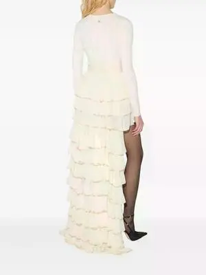 Elisabetta Franchi Georgette Skirt With Ruffles And Feather Brooch