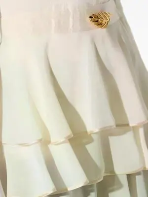 Elisabetta Franchi Georgette Skirt With Ruffles And Feather Brooch