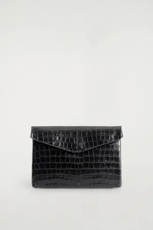 Cos Croc-effect Leather Envelope Pouch - Black